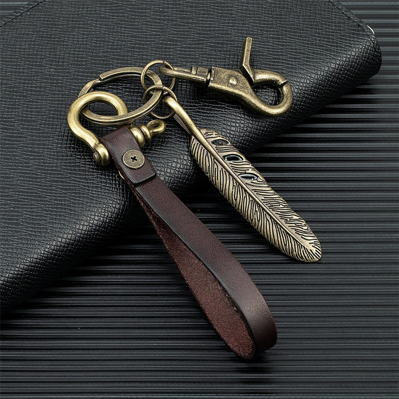 MKENDN Handmade Leather Keychain Brass D-Shape Shackle Creative DIY ...