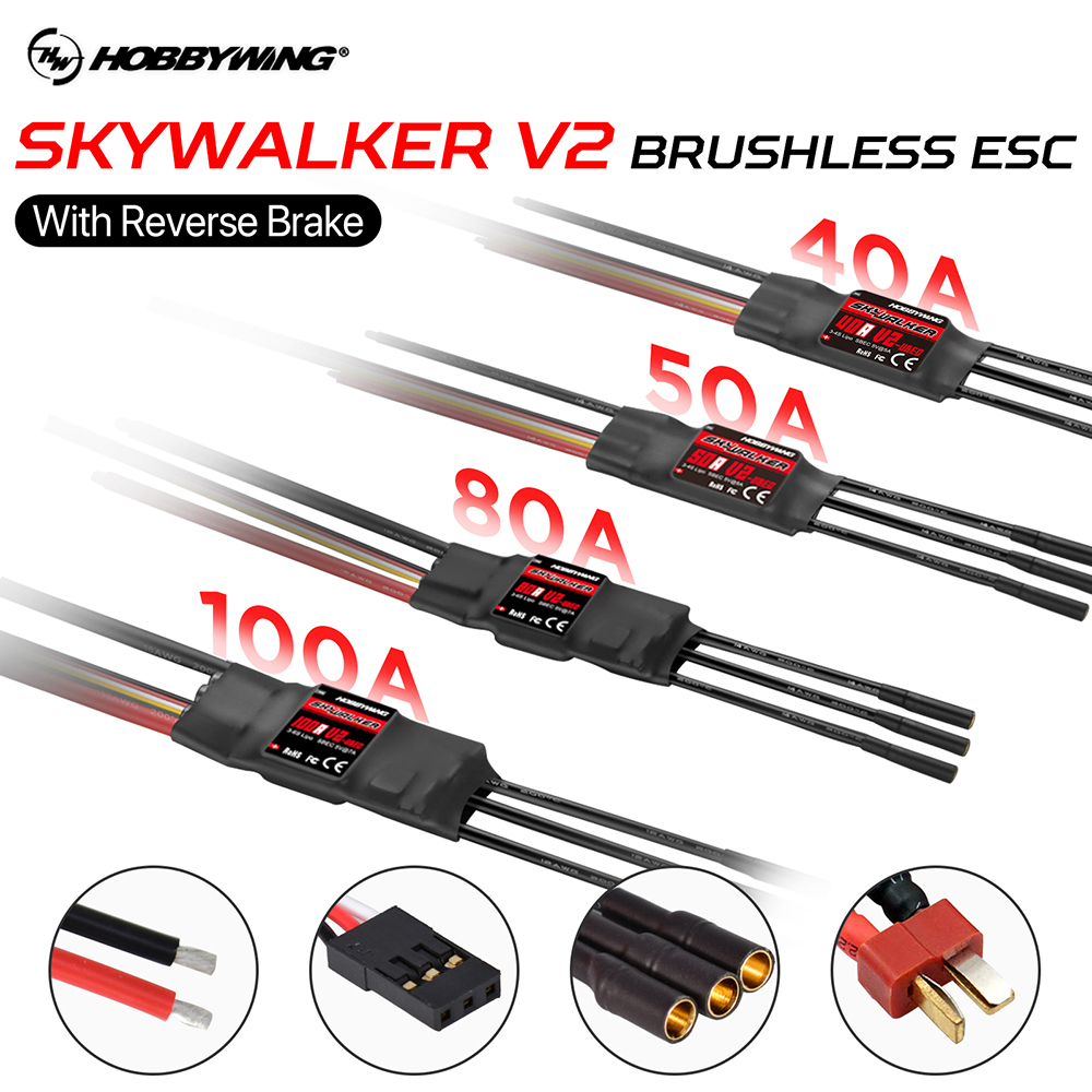 Hobbywing Skywalker 40A 50A 80A 100A V2 Brushless ESC BEC Speed Controller With Reverse Break ...