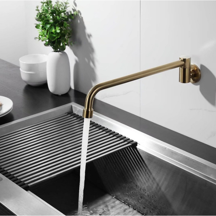 Kitchen faucet all copper single hole wall mounted semi-automatic sink ...