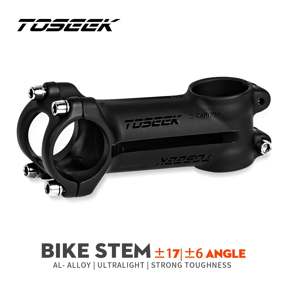 TOSEEK Black Matt Aluminum Bicycle Stem MTB/Road Bike Mountain Handlebar Stem 6/17 Degrees 60/70 ...