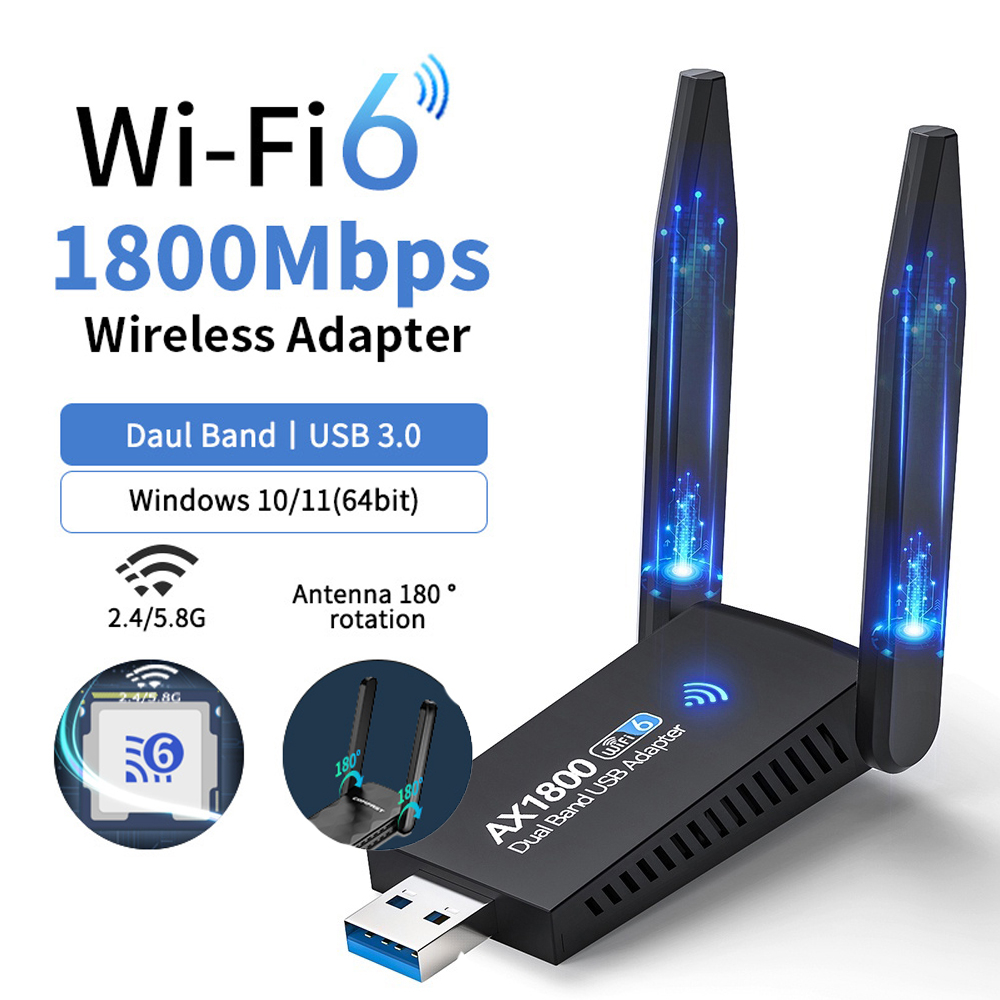 USB Wifi6 Adapter 1800Mbps Network Card Dual Band 2.4G 5G Bluetooth 5.0 Wireless Dongle Receiver ...