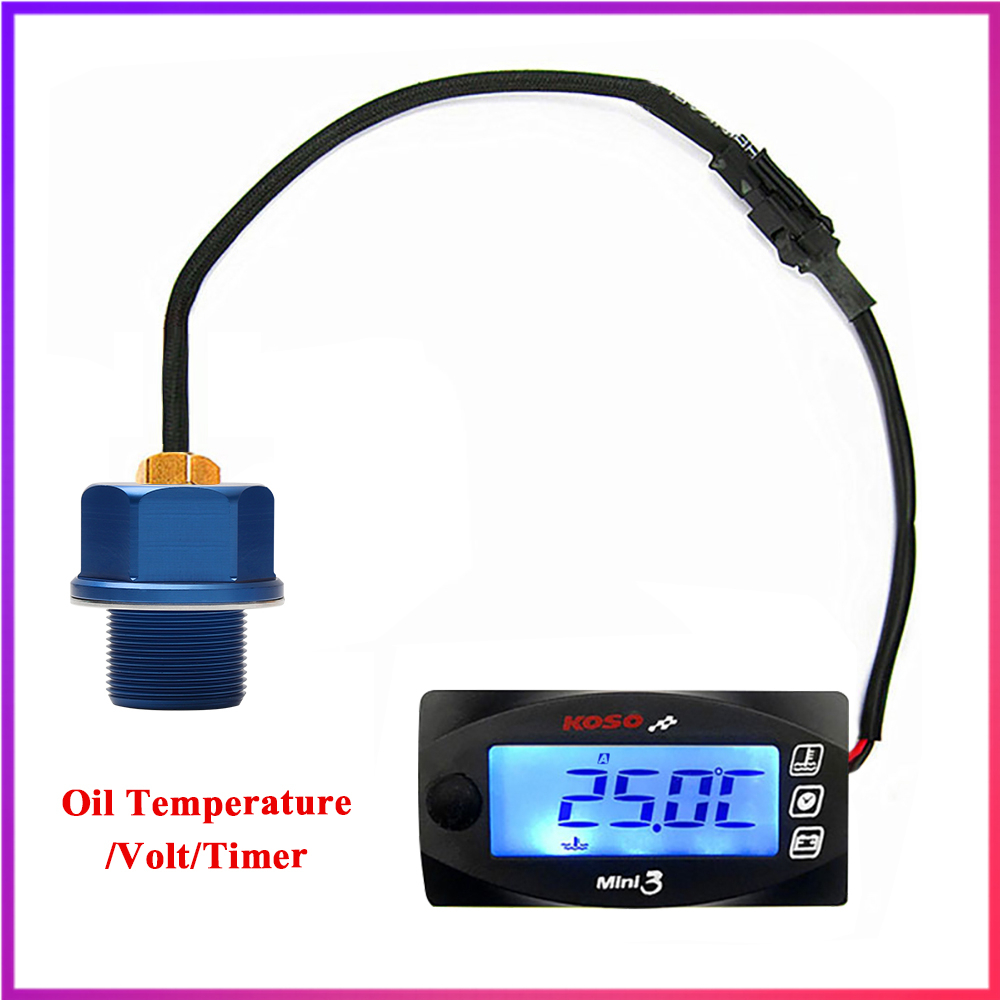 Motorcycle KOSO Mini 3 in 1 Oil Temperature Meter Time Clock Voltmeter ...