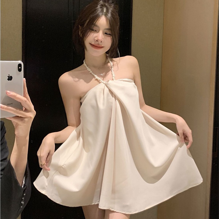 Women A-line Mini Dress Summer New Hanging Neck Short Dress Style ...