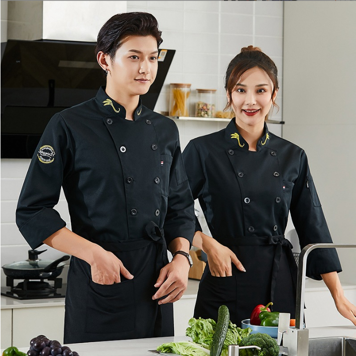 Ready Stock Chef uniform male long-sleeved restaurant overalls waiter ...