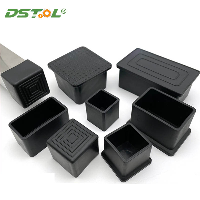 Square Plastic Chair Leg Caps Non-slip Table Foot Black Dust Cover ...