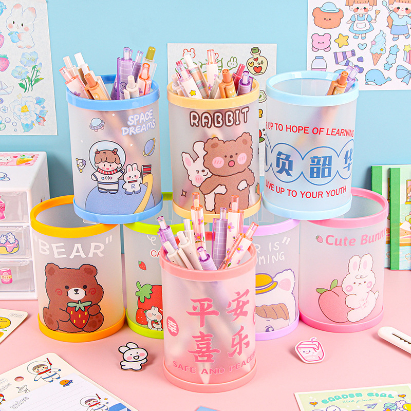 Cute Cartoon Pen Pencil Holder DIY Round Folding Pen Holder Stationery ...