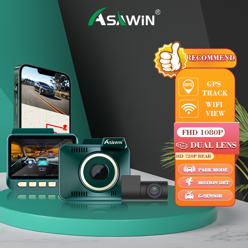 Asawin A18 Wifi Dash Cam Gps Dual Lens App Control Share Green Colour 
