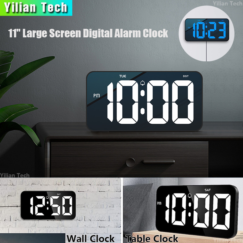 Digital Wall Clock 11 Inch Large Display Clocks with USB Charge 12/24H ...