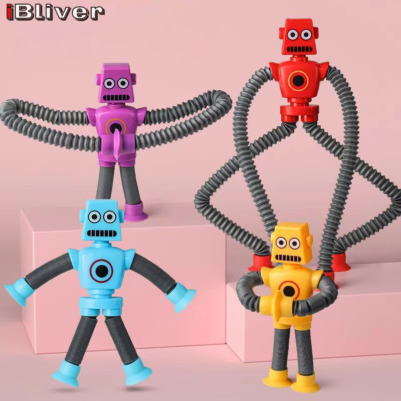 iBliver 4 Pieces LED Telescopic Suction Cup Robot Toy, Shape Changing ...