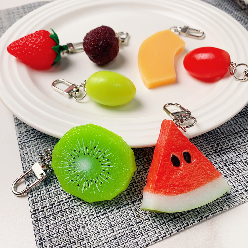 Pvc Creative Cute Food Keychain Fruit Strawberry Kiwi Carambola Orange ...