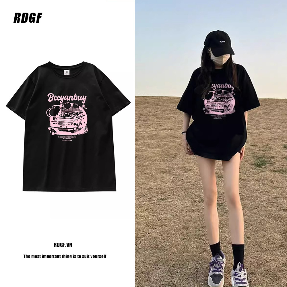RDGF Black Cotton Short Sleeve Tshirt Women Fashion Car Pattern Top ...