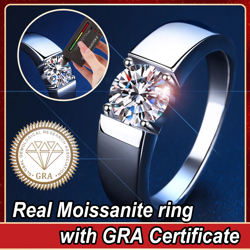 S925 Pure Silver Plated with 18K Platinum Moissanite Ring with GRA Certificate for Men, Elegant ...