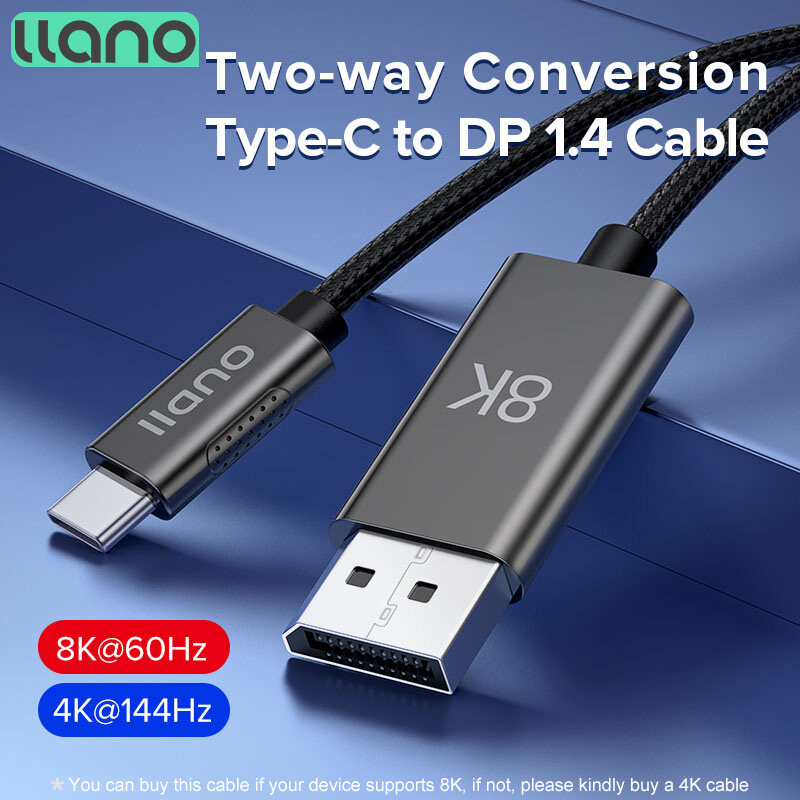 llano 1.8M 8K Type-C to DP 1.4 Cable Cable Bidirectional Displayport to ...