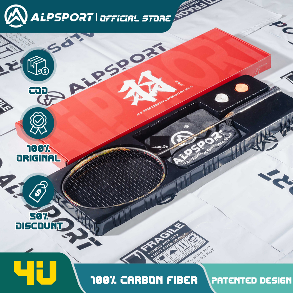 ALPSPORT TAJ 4U/10U G5 Max 35LBS Badminton Racket Golden Dragon Pattern ...