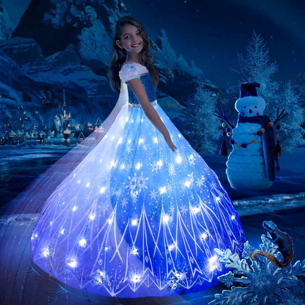 Frozen Princess Elsa LED Light Up Dress for Girls Kids Party Clothes ...