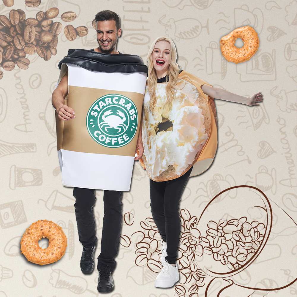 Ready Stock Adult Tasty Bagel+Coffee Couples Halloween Costume Women ...