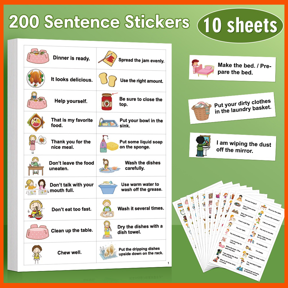 Family Daily Scene Sticker 200 Sentence Stickers for Kids Montessori ...