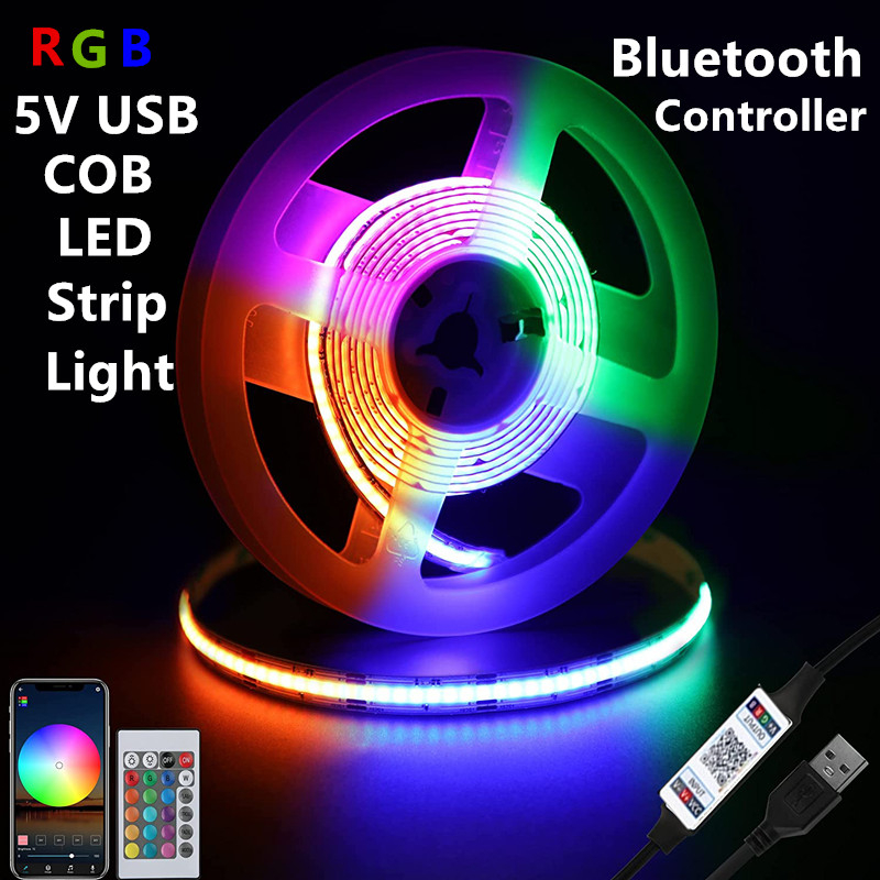5V USB RGB Led Strip with APP+Remote Control Bluetooth COB LED Strip 1m ...