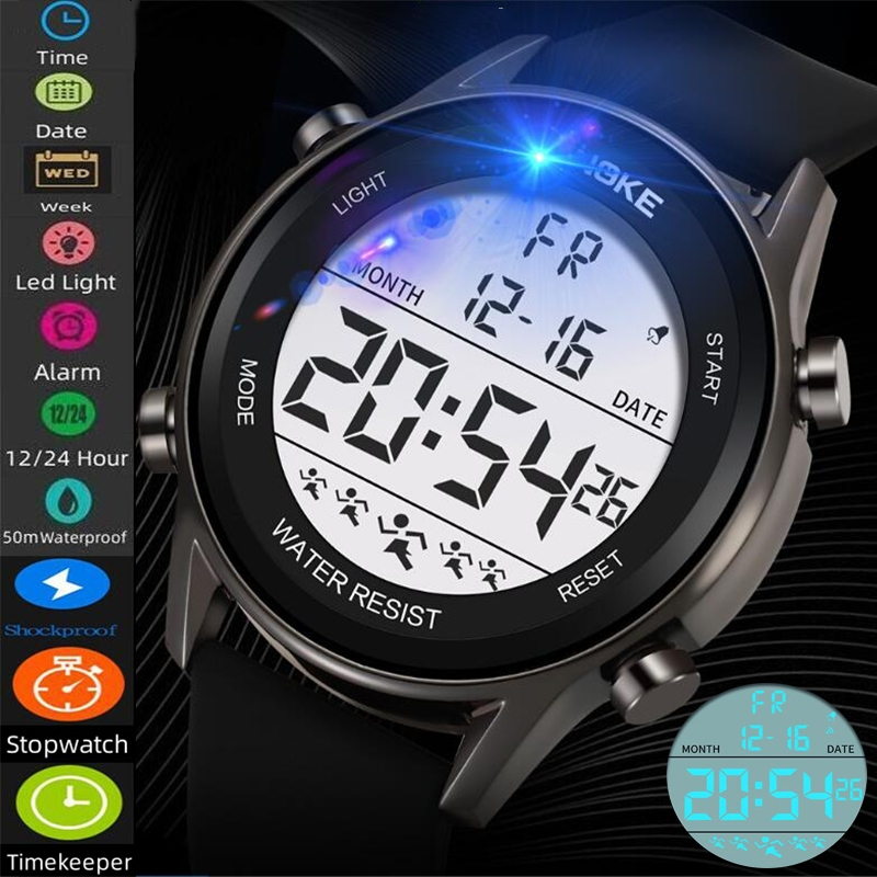 Synoke Shockproof Men's Digital Sport's Watch 12/24 Hour Male Alarm ...