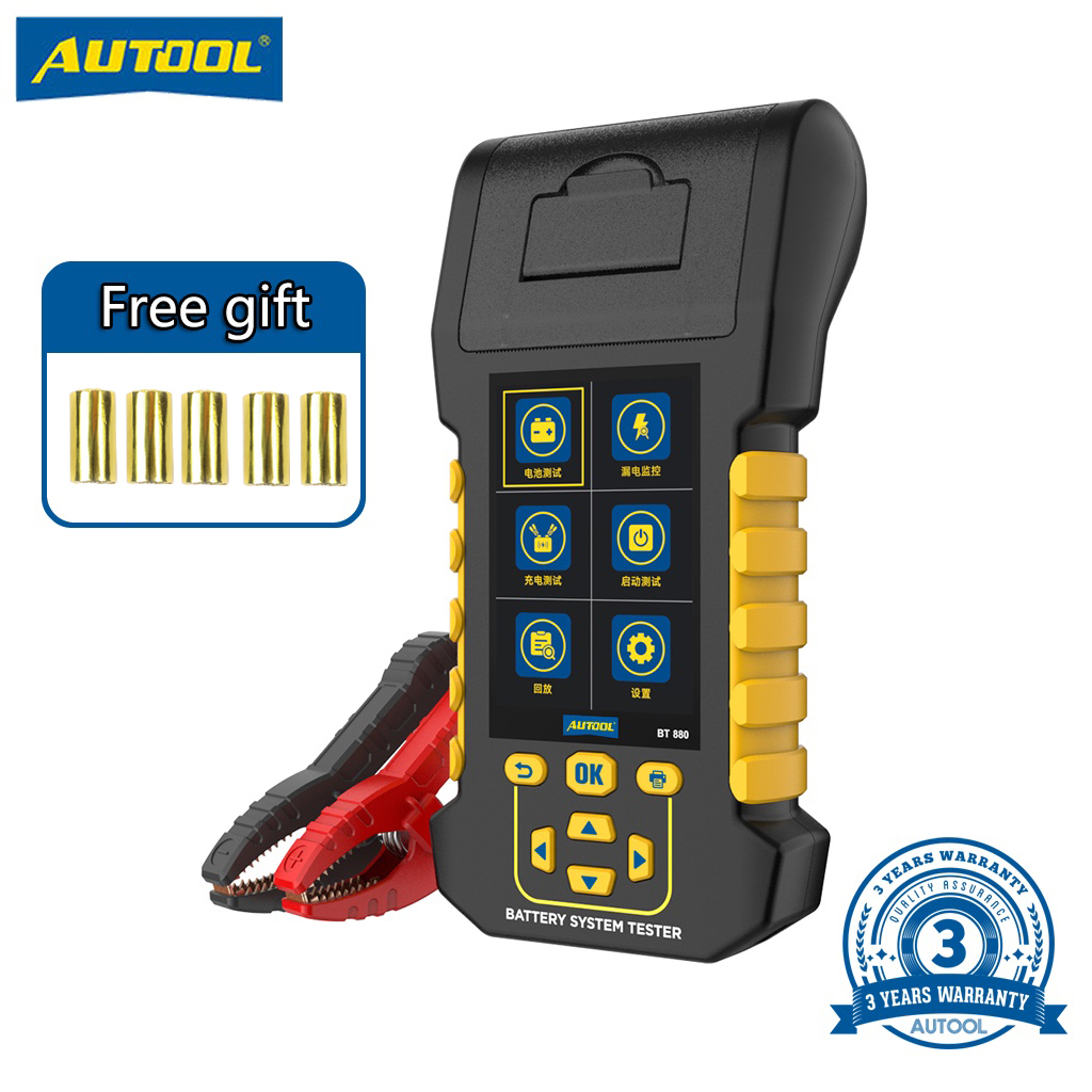 AUTOOL BT880 Car Battery Tester cca:20-2000 Thermal Printer Battery ...
