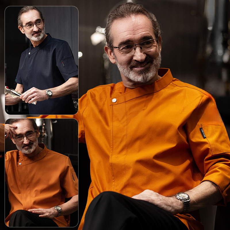 High-end elastic cotton chef work uniform men's short-sleeved ...