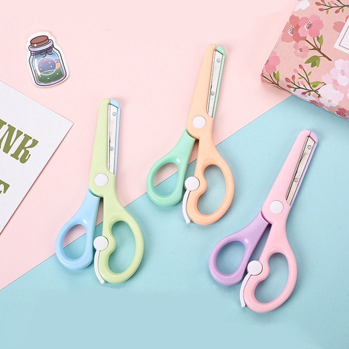 New Macaron color cartoon safety scissors anti pinch plastic scissors ...