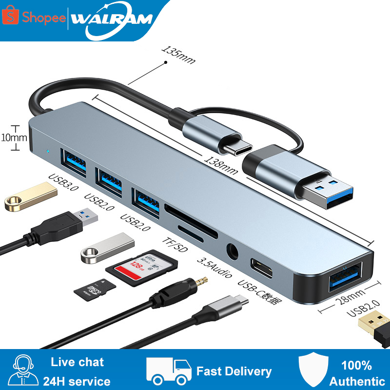Walram USB C Hub 8 In 1 Laptop Usb Extension Type C To USB 3.0 3.5mm Pd ...