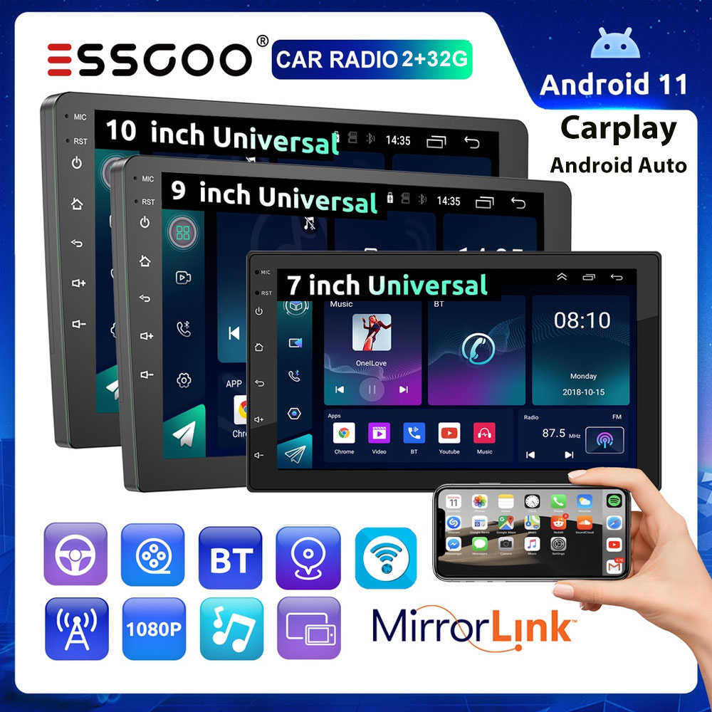 ESSGOO Carplay 7"/9"10" IPS Screen Android Car Player 2+32GB 2 Din Multimedia MP5 Player Mirror ...