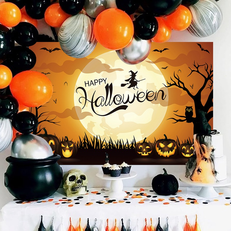 100x150cm Happy Halloween Backdrop Curtain Forest Cemetery Pumpkin ...