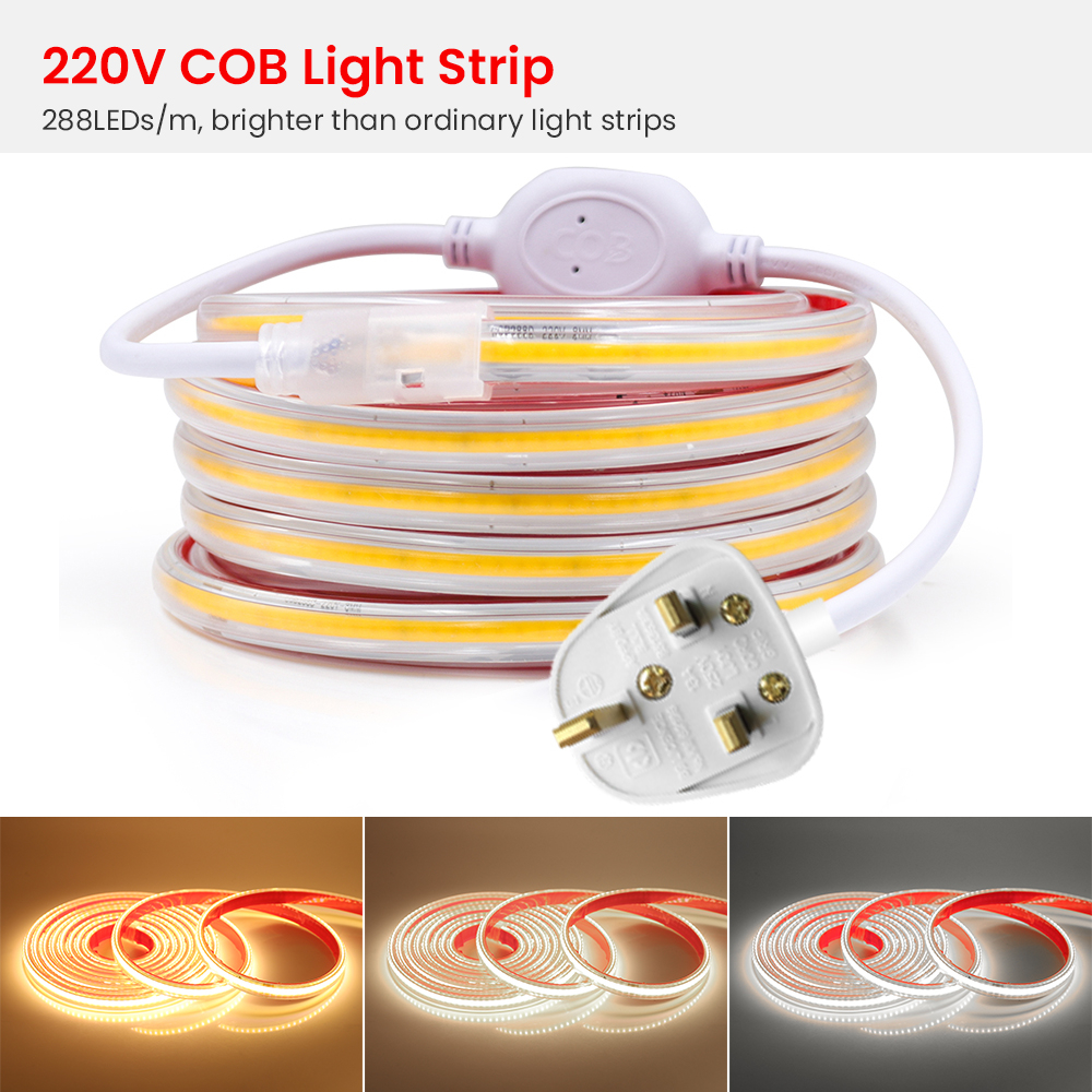 COB LED Strip Light With Adhesive Tape 220V 288Leds/m Flexible Led ...