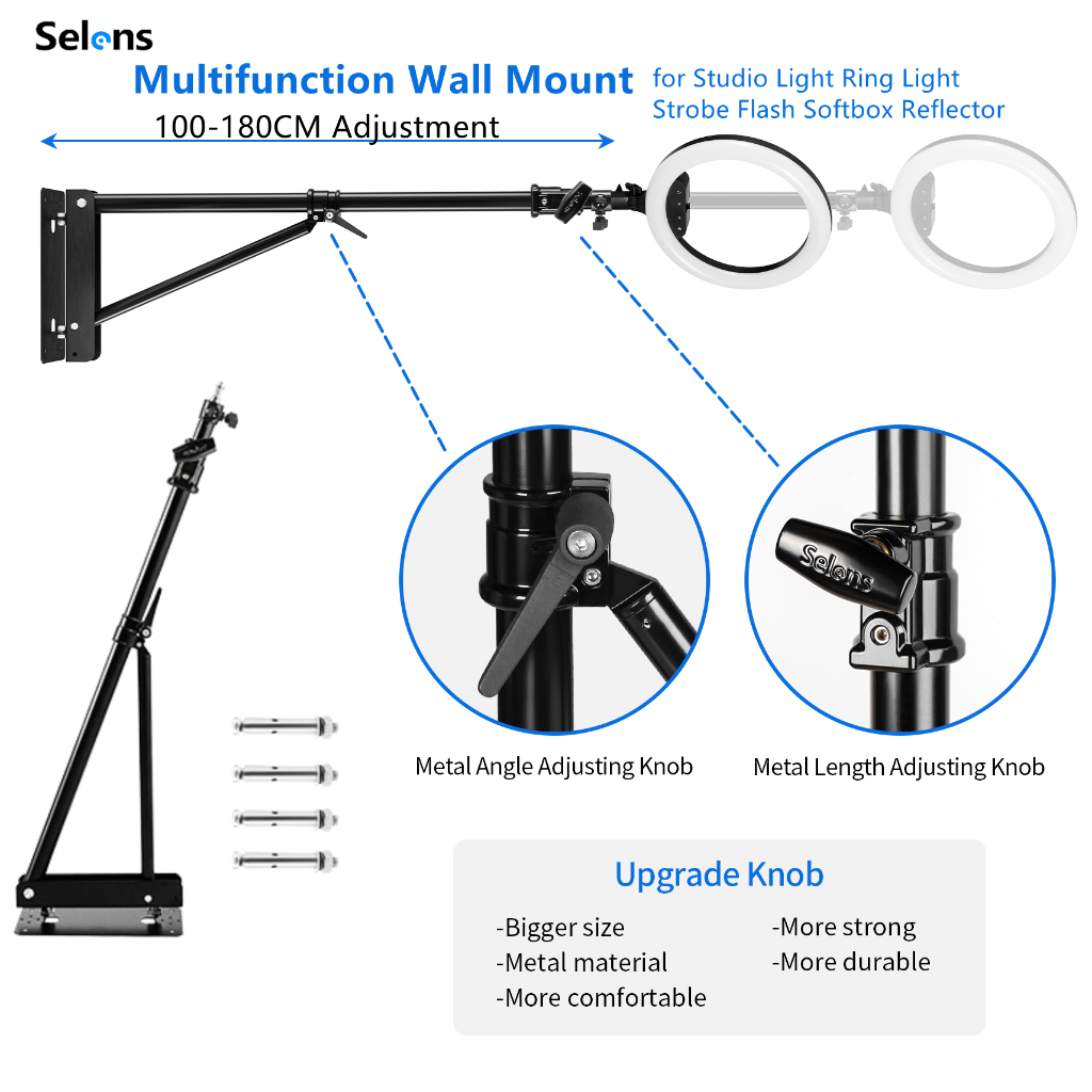 Selens Ring Light Wall Mount Boom Arm for Photography Studio Video ...