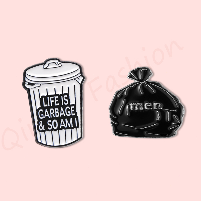 Funny Trash Can Enamel Pins Life Is Gerbge So Am I Brooch Lapel Badges ...
