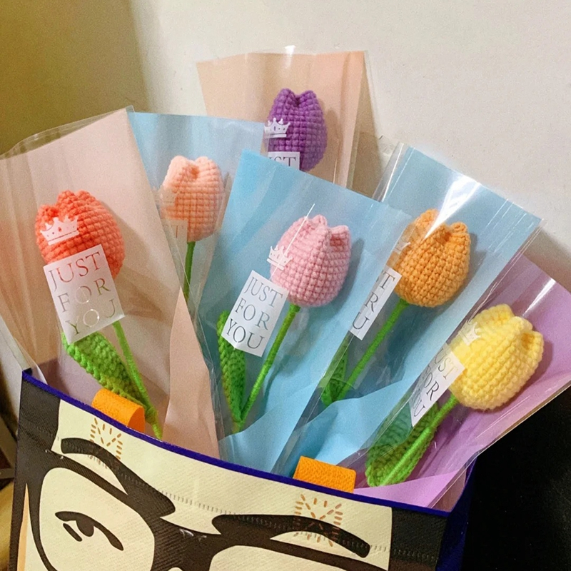 Crochet Tulip Flower Bouquet Creative Crochet Tulip Flowers Teacher's Day Mother's Day Gift ...