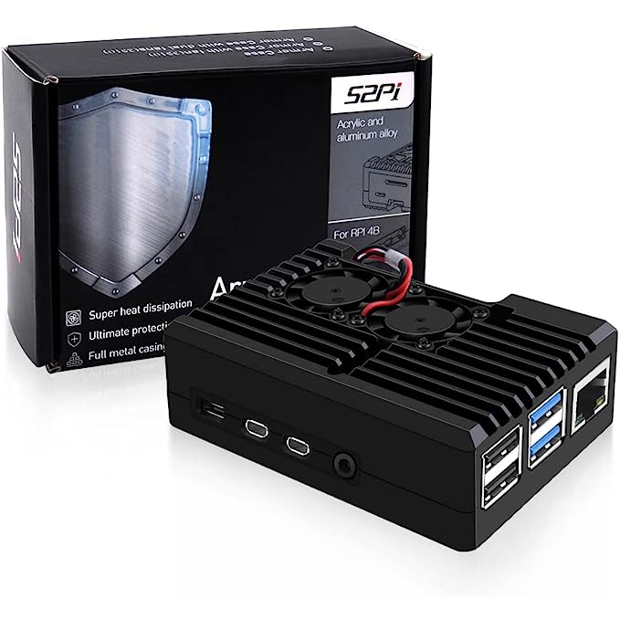 52Pi Raspberry Pi 4 Armor Case,Raspberry Pi 4 Passive Aluminum Alloy Case with Cooling Fan for ...
