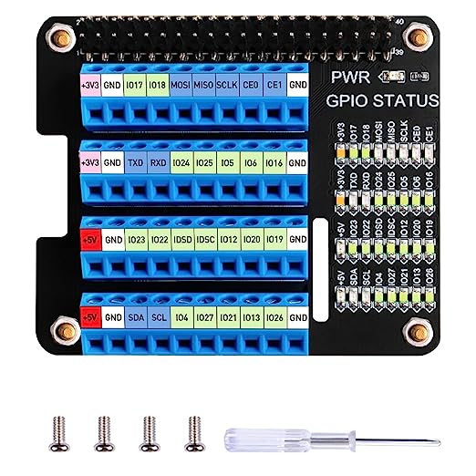 52pi Raspberry Pi Gpio Screw Terminal Block Breakout Board Hat With Gpio Status Led Raspberry