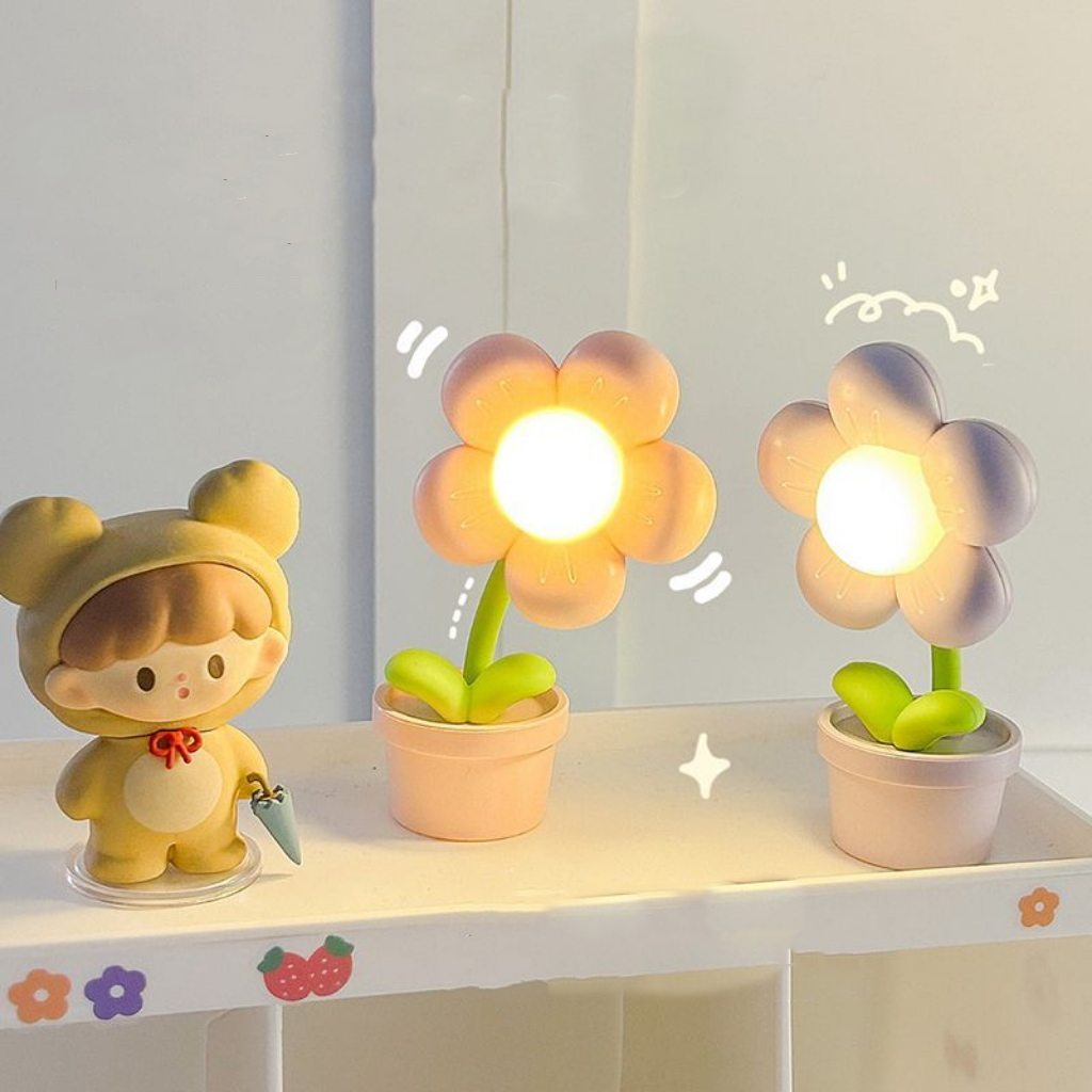 Mini Flower LED Night Light Cute Table Lamp Bedroom Bedside Ambient ...