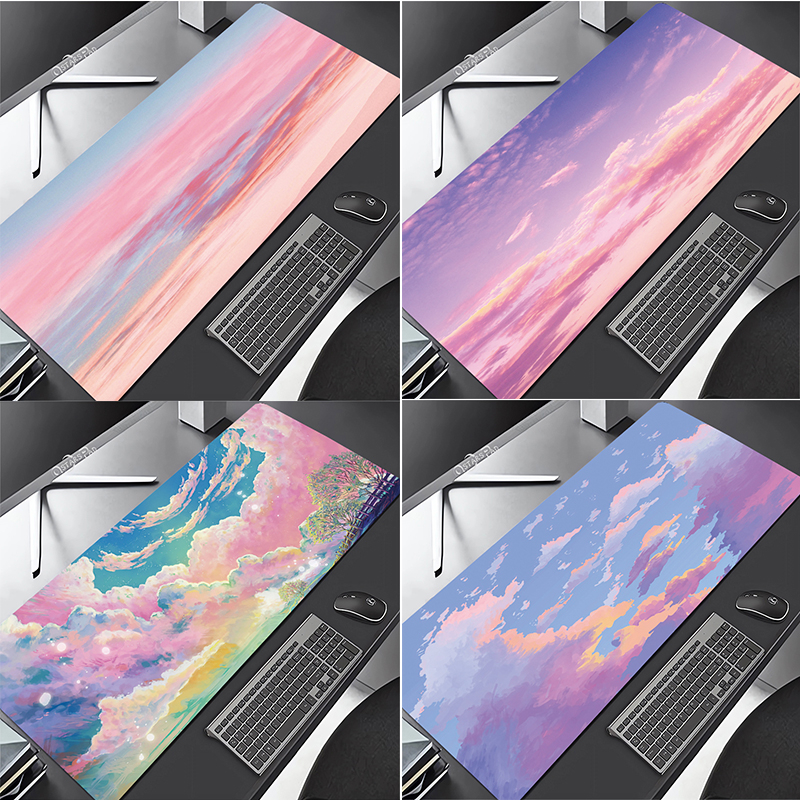 900X400 Pink XL Large Writing Desk Mats Blue Clouds Sky Laptop Mousepad ...