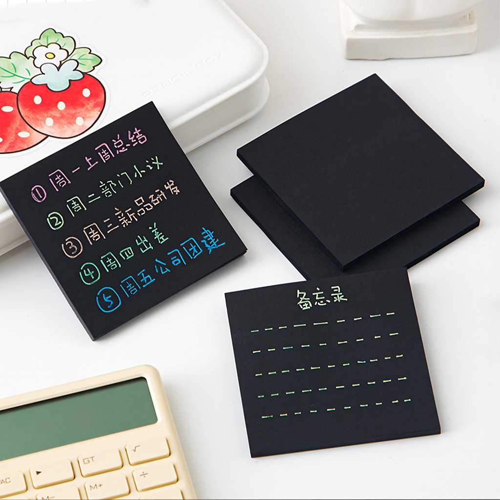 Notes Simple Pure Black Sticky Notes Black memo Stickers Student ...