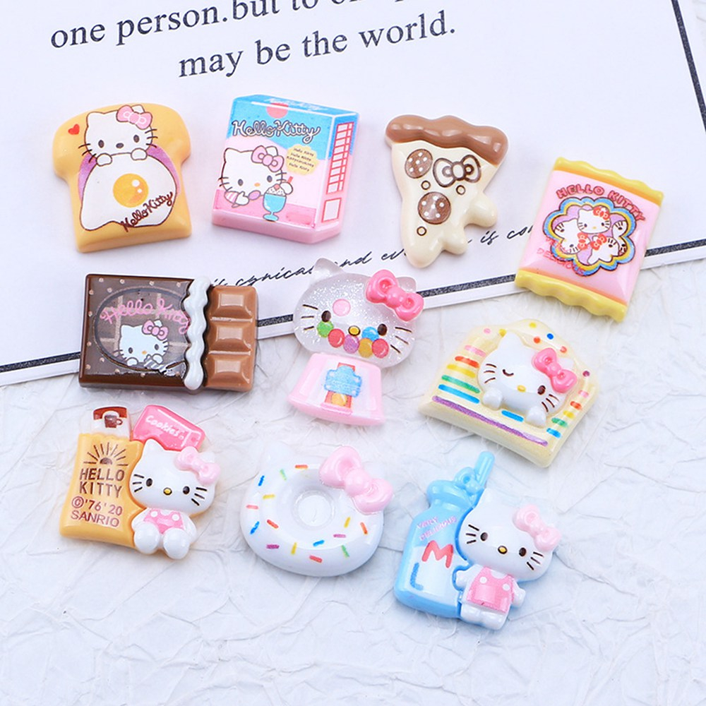 10 Pieces Set Brand New Mini Cartoon Cat Flat Back Resin Convex Round ...