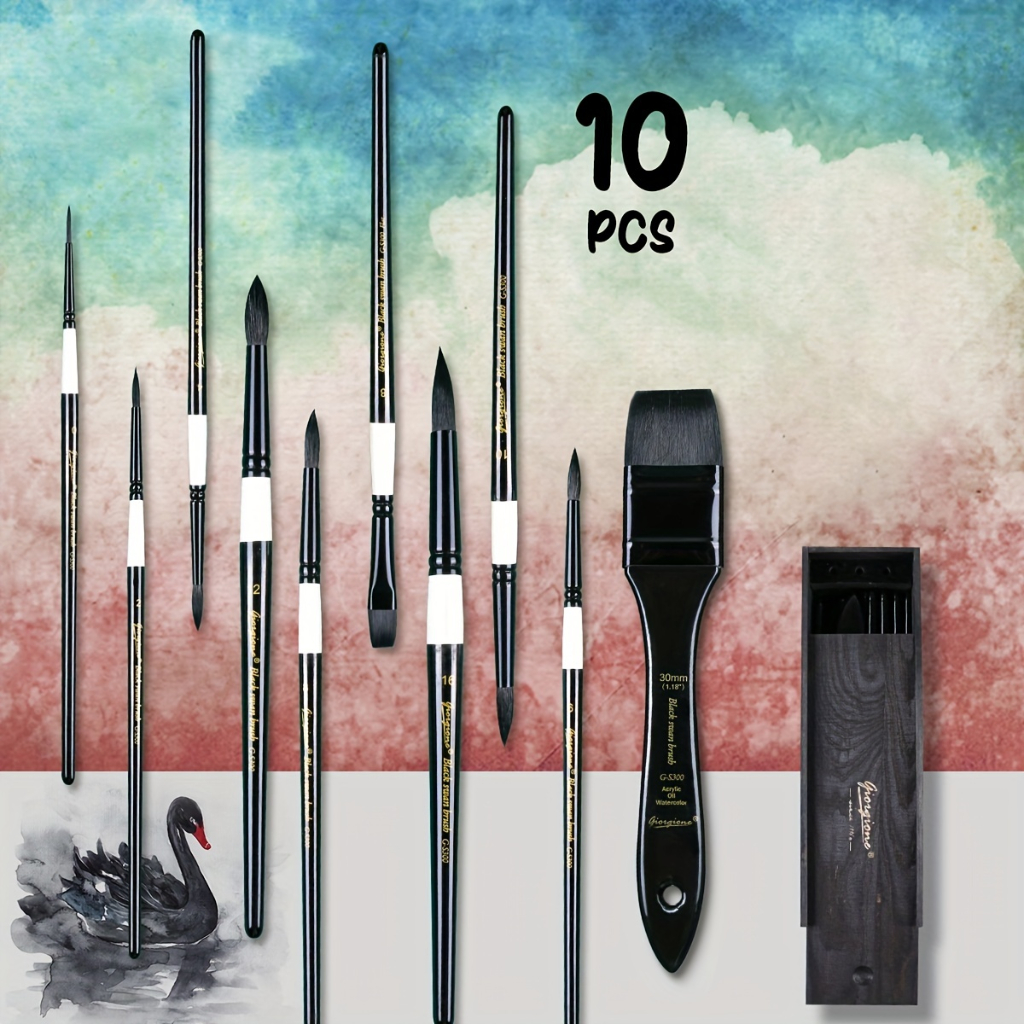 Watercolor Brush Set - 10 Professional Watercolor Paint Brushes for ...