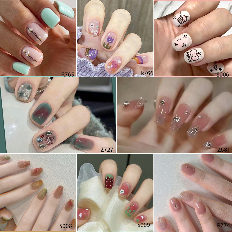 24 Pieces Nails Small Flower Nail Patch Short Fake Nails Manicure Patch ...