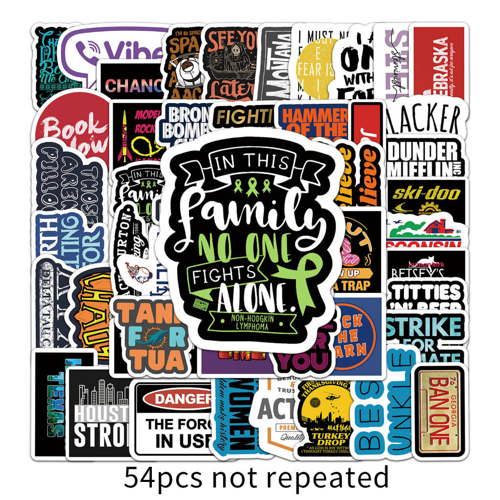 54 Piece Funny Englilsh Slogan Stickers Waterproof DIY For Phones ...