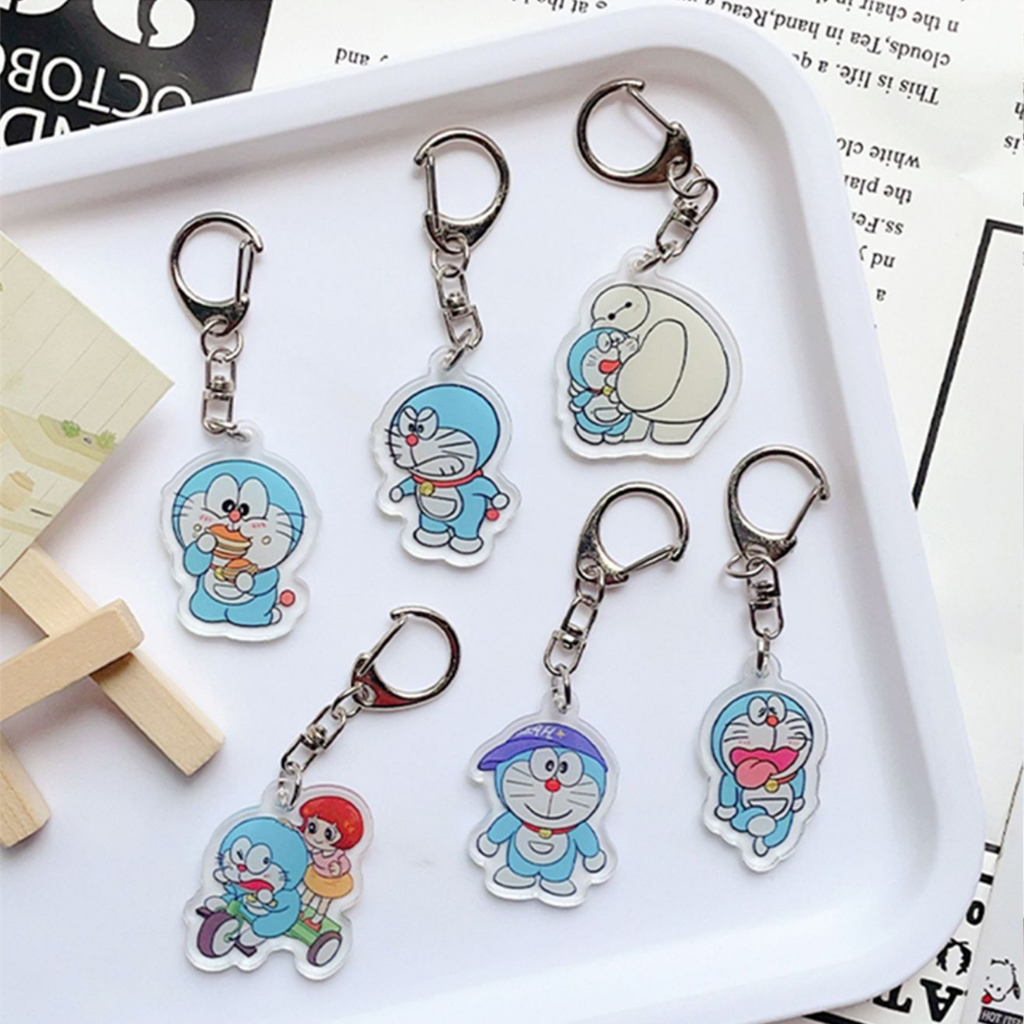 Anime Doraemon Cartoon Acrylic Keychain Cute Tinkerbell Cat Decoration ...