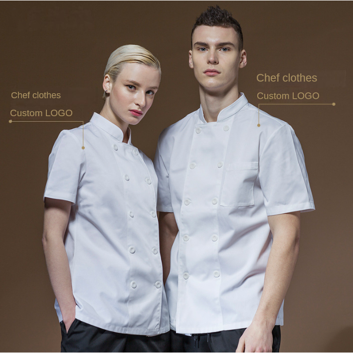 Ready Stock Hotel chef uniform solid color double-row chef overalls ...