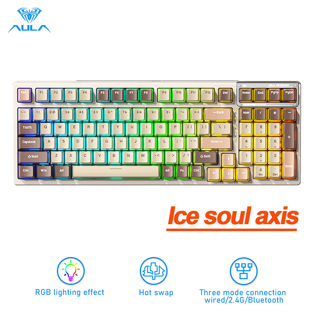 AULA F98 Mechanical Keyboard 2.4G/BT/Type-C Mode 99 keys Hot Swappable ...