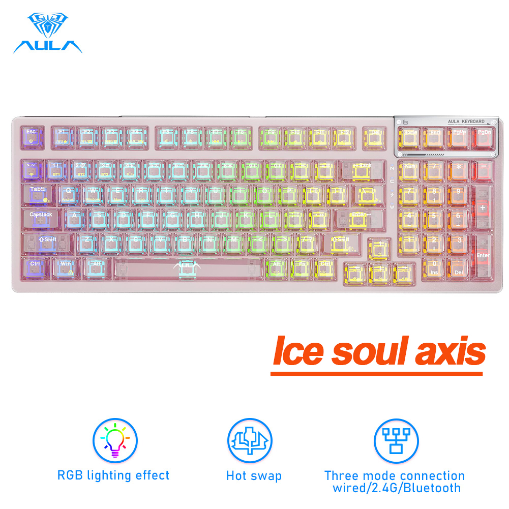 AULA F98 Mechanical Keyboard 2.4G/BT/Type-C Mode 99 keys Hot Swappable ...
