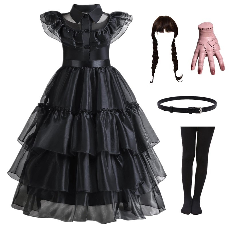 Charming Girl Tutu Lace Black Dress Wednesday Addams Series Dress for ...