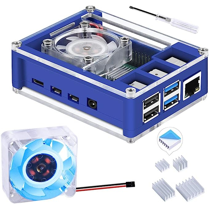 52Pi Raspberry Pi 4 Case, Raspberry Pi 4 Case with Fan 40X40X10mm (Blue ...