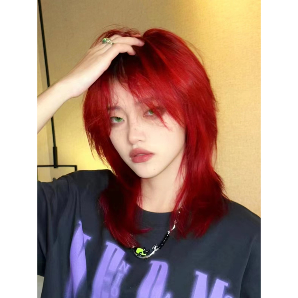 Red Short Mullet head Short Men Wig For Men Women Cosplay Wig Comic Wig ...
