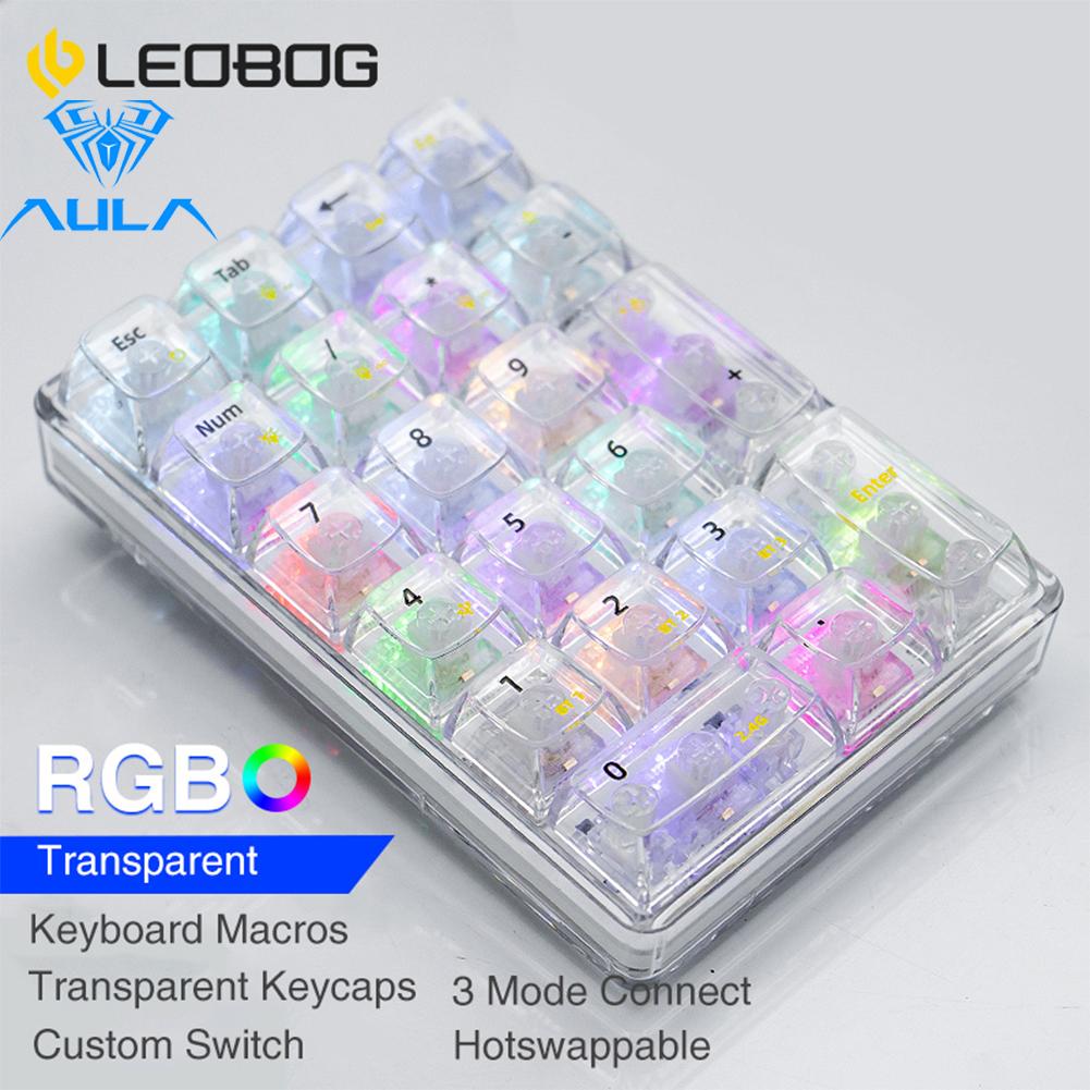 AULA LEOBOG K21 21 keys transparent numeric keyboard 2.4G/Type-C ...